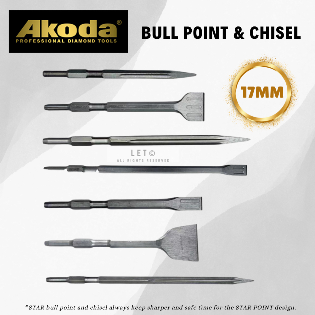 AKODA 17MM STAR BULL POINT / FLAT CHISEL - HEAVY DUTY | Shopee Malaysia