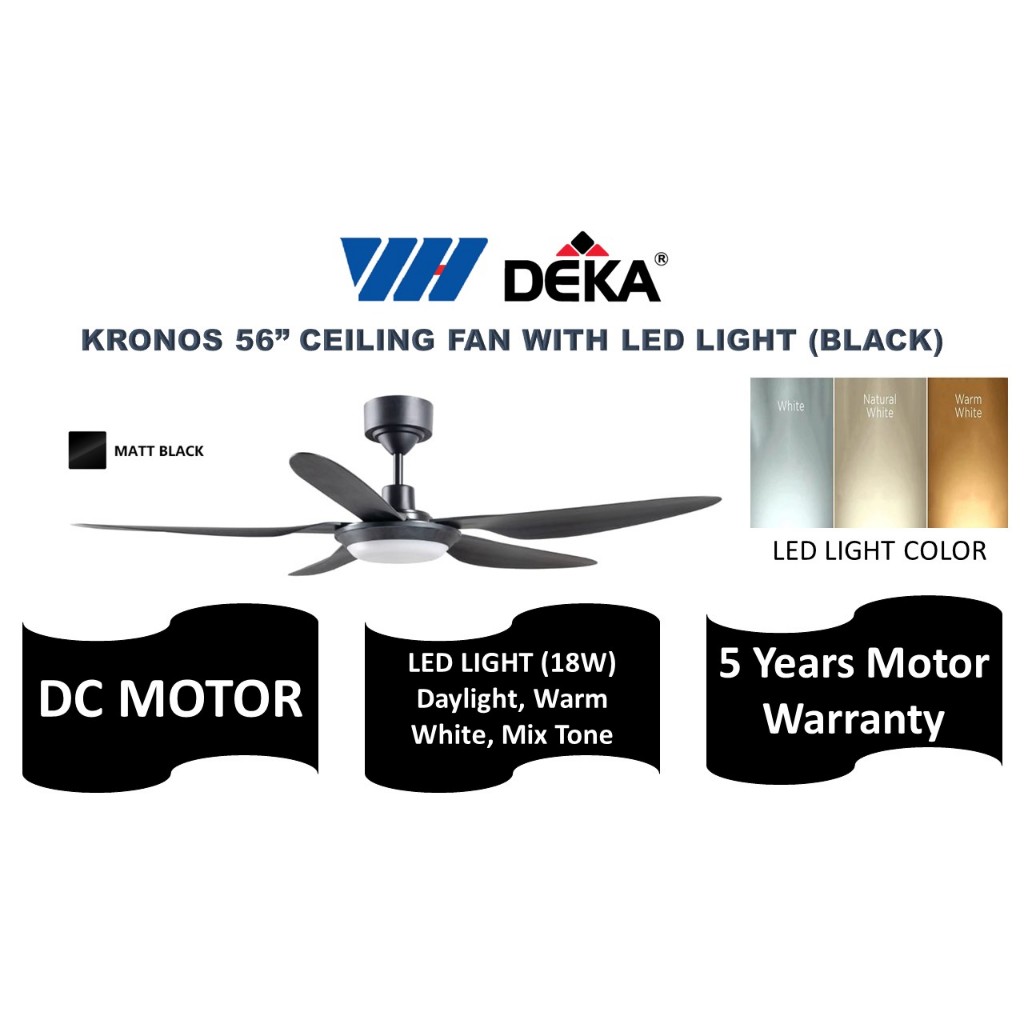 Deka (Kronos) 56" DC Motor Ceiling Fan with LED Light - 5 YEARS MOTOR ...
