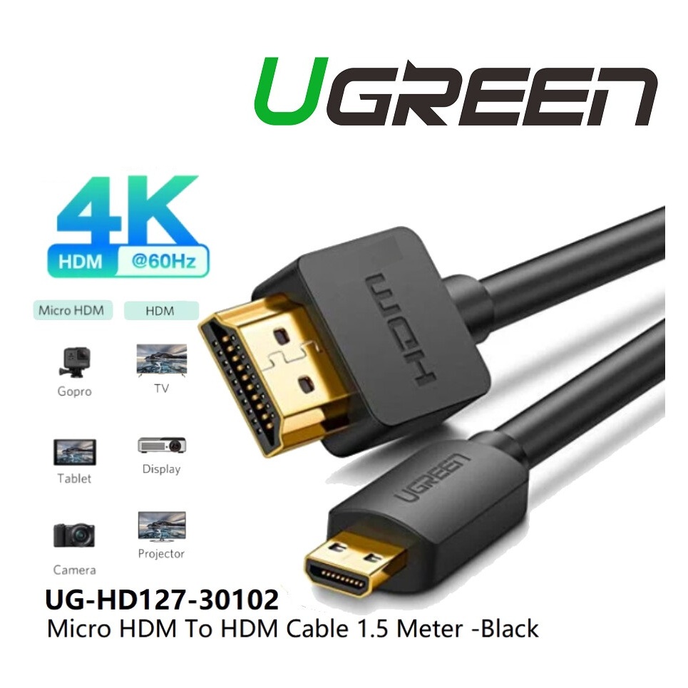 Ugreen UG-HD127-30102 MICRO HDMI MALE TO HDMI MALE CABLE 1.5M - Ugreen Micro HDMI to HDMI Cable ...