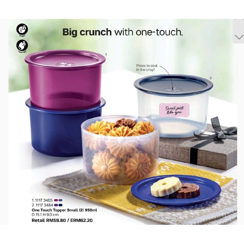 Tupperware One Touch Topper Small (2) 950ml Free Touch Label Sticker ...