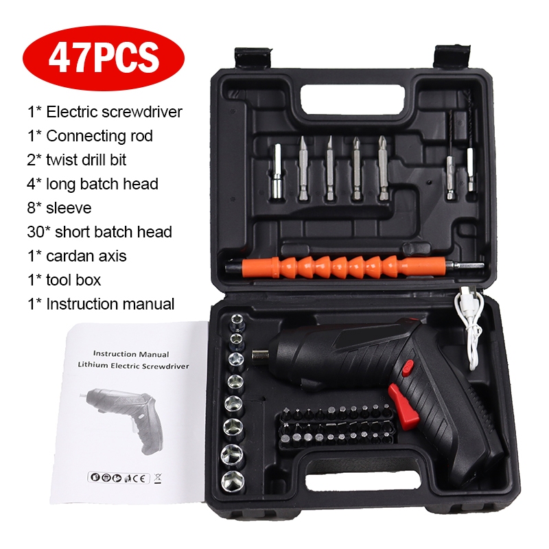 47PCS Cordless Electric Screwdriver Drill 3.6V Rechargeable Pemutar ...