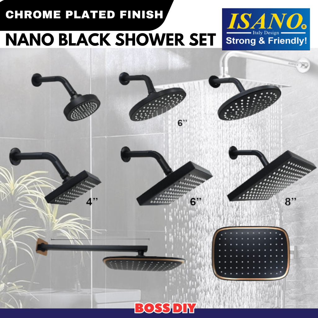 ISANO Nano Black Rain Shower Head Round Square 1601SH /1602SH /1603SH ...