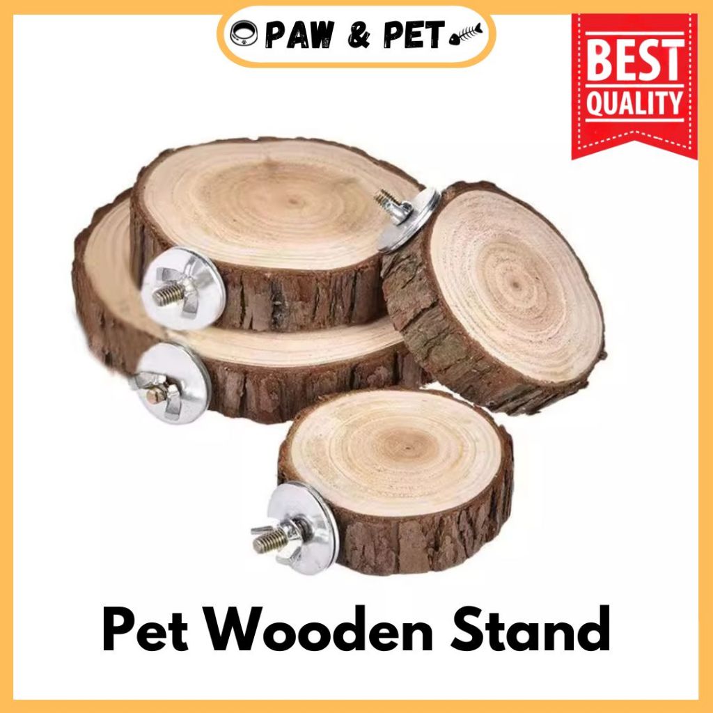 Round Wooden Sturdy Bird Stand Natural Wood Jumping Platform Pet Stair ...