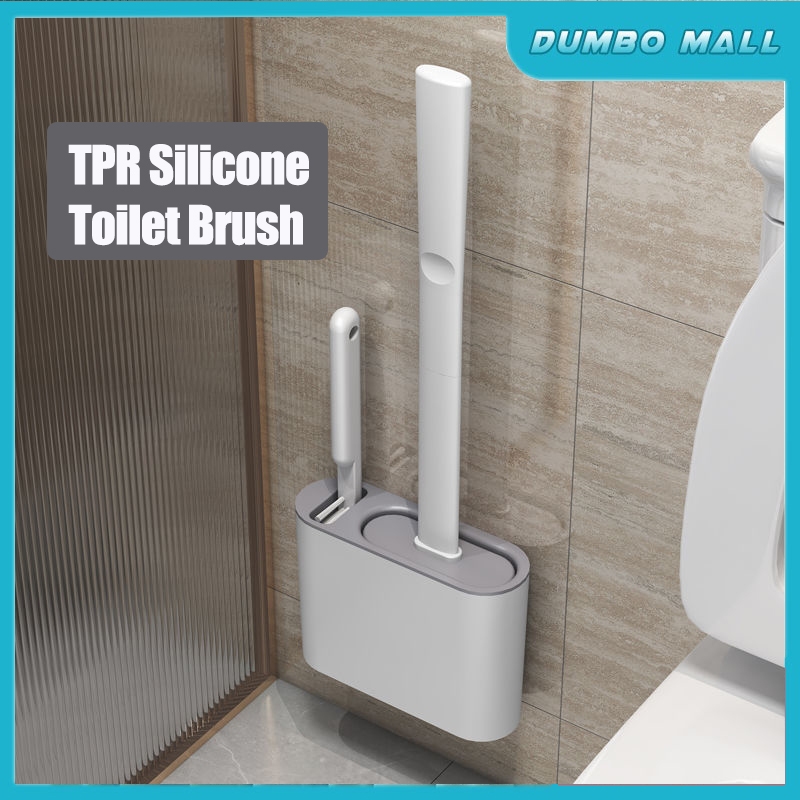 Silicone Toilet Brush + Small Long Handle Brushes No-Drill Bathroon ...