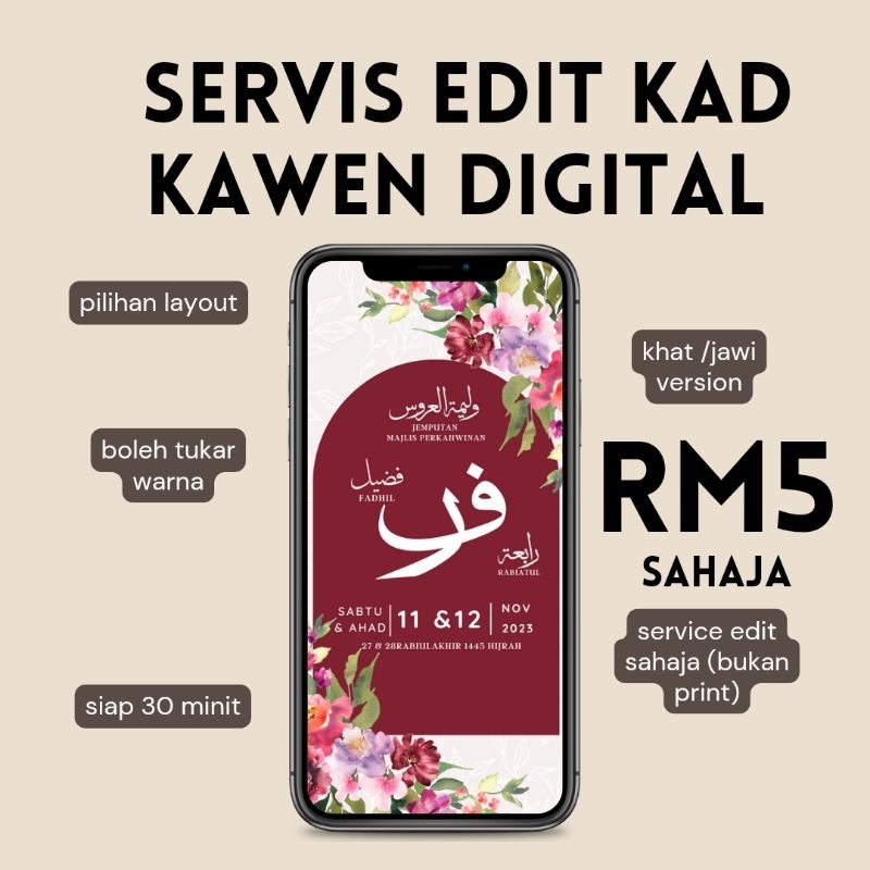TEMPLATE KAD KAWEN SIAP REQUEST NAMA KHAT | Shopee Malaysia