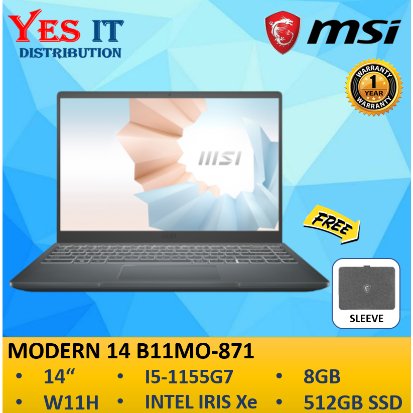MSI Modern 14 B11MO-871MY 14'' FHD Laptop Carbon Gray (I5-1155G7, 8GB ...