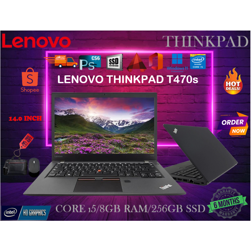 LENOVO THINKPAD T470s INTEL CORE i5/8GB RAM/256GB SSD/WINDOW 11 PRO/6 ...