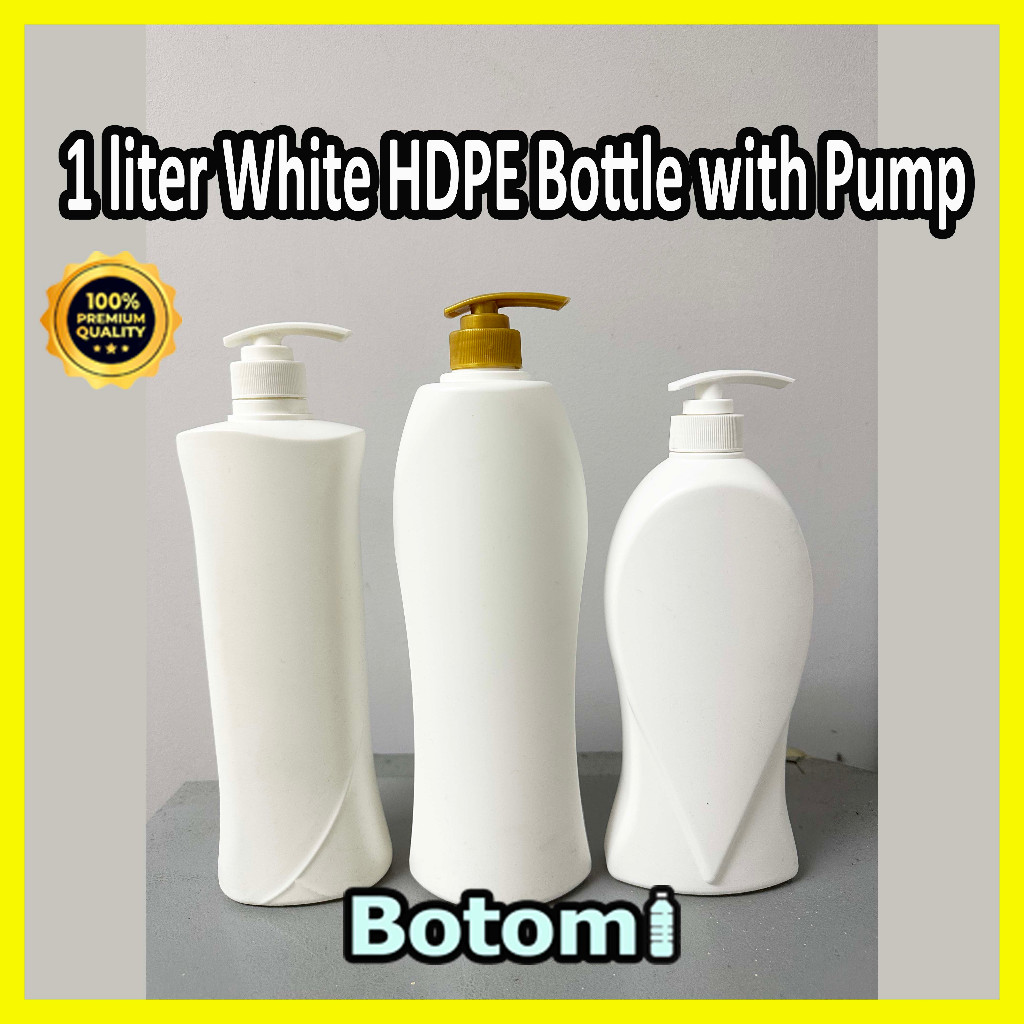 1 liter HDPE White Plastic Bottle with Pump for body wash shampoo ...