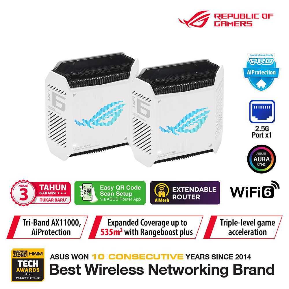 ASUS ROG RAPTURE GT6 AX10000 TRI BAND WIFI 6 MESH WIFI ROUTER - BLACK ...