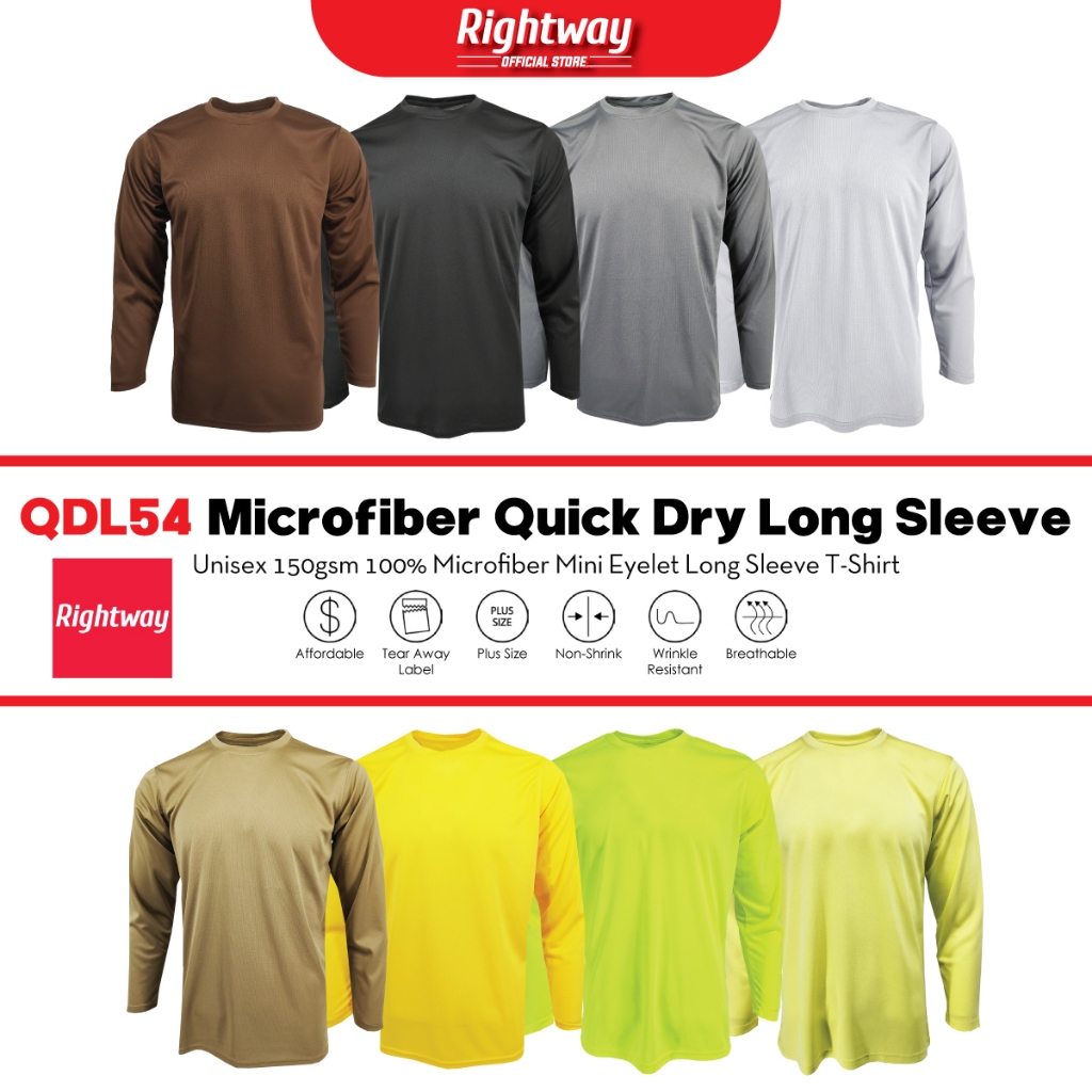 RIGHTWAY 100% Microfiber Quick-Dry Long Sleeve T-Shirt Unisex Plain ...