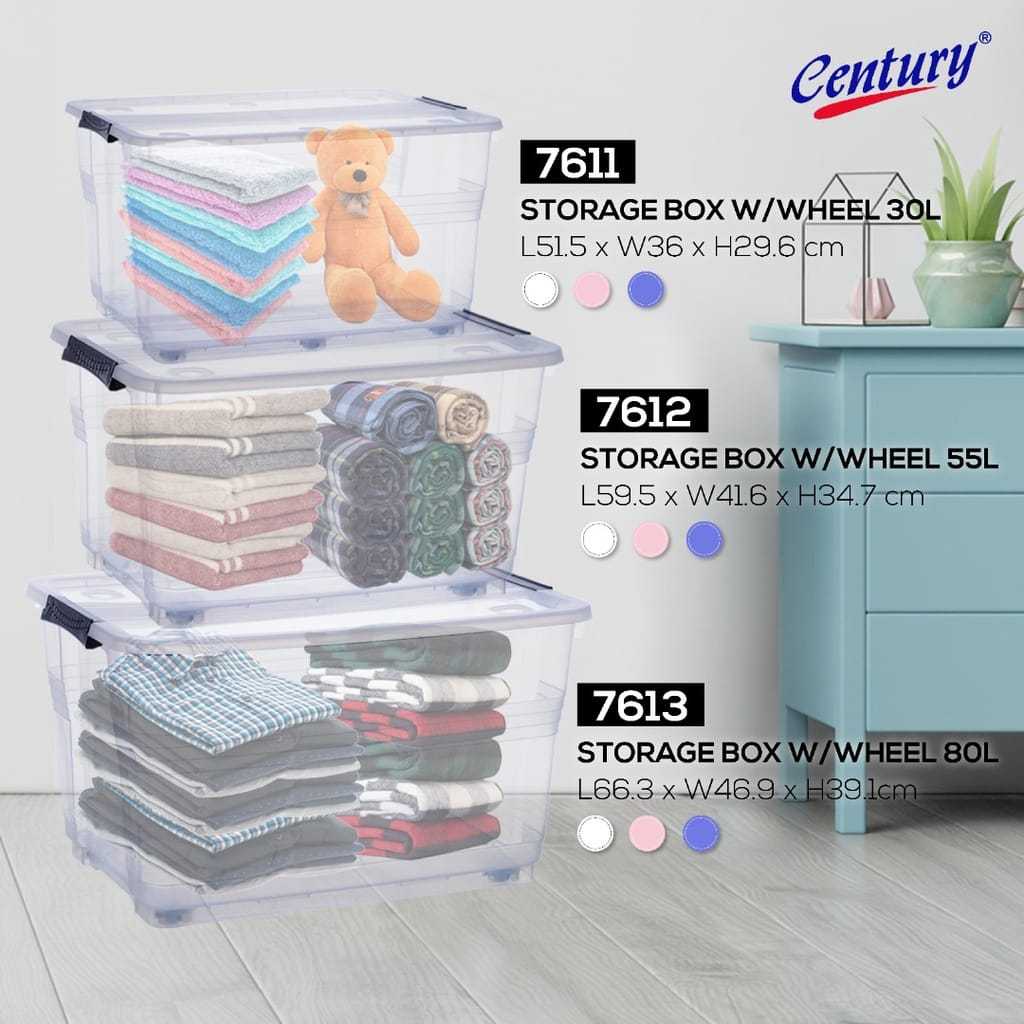 Century Storage Box With Wheel 30L 55L 80L Storage Box Roller Kotak ...