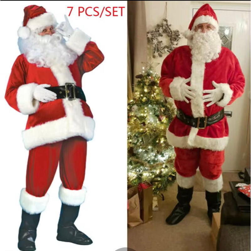 Santa Claus Cosplay Costume Father Costume Flannel Set Adult Outfit Set ...