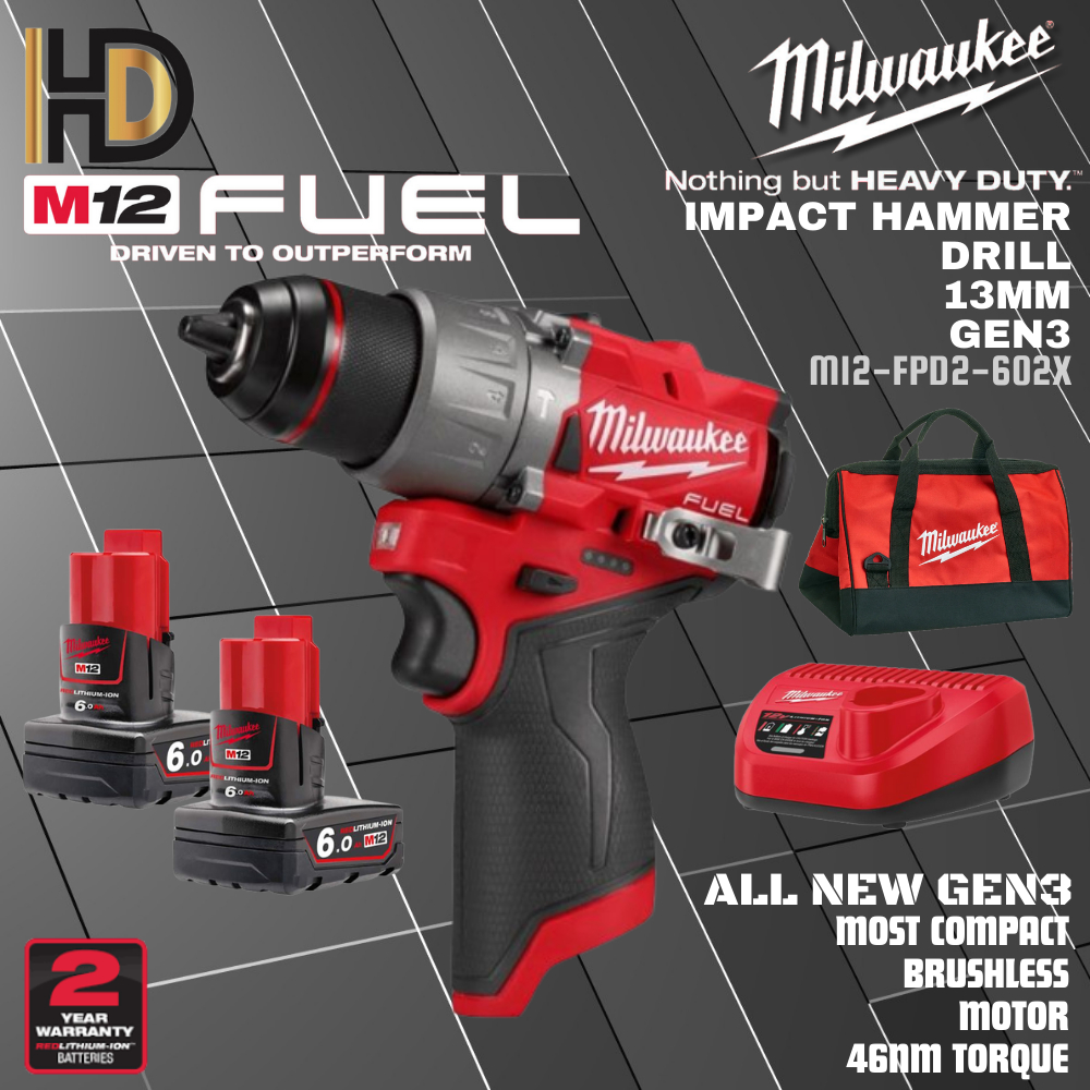 Milwaukee M12 FPD2 Fuel 13MM Impact Hammer Drill / Gen 3 Percussion Drill / Gen3 Impact Drill ...