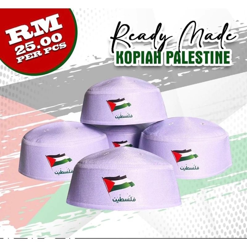 KOPIAH PUTIH BERLOGO PALESTIN | Shopee Malaysia