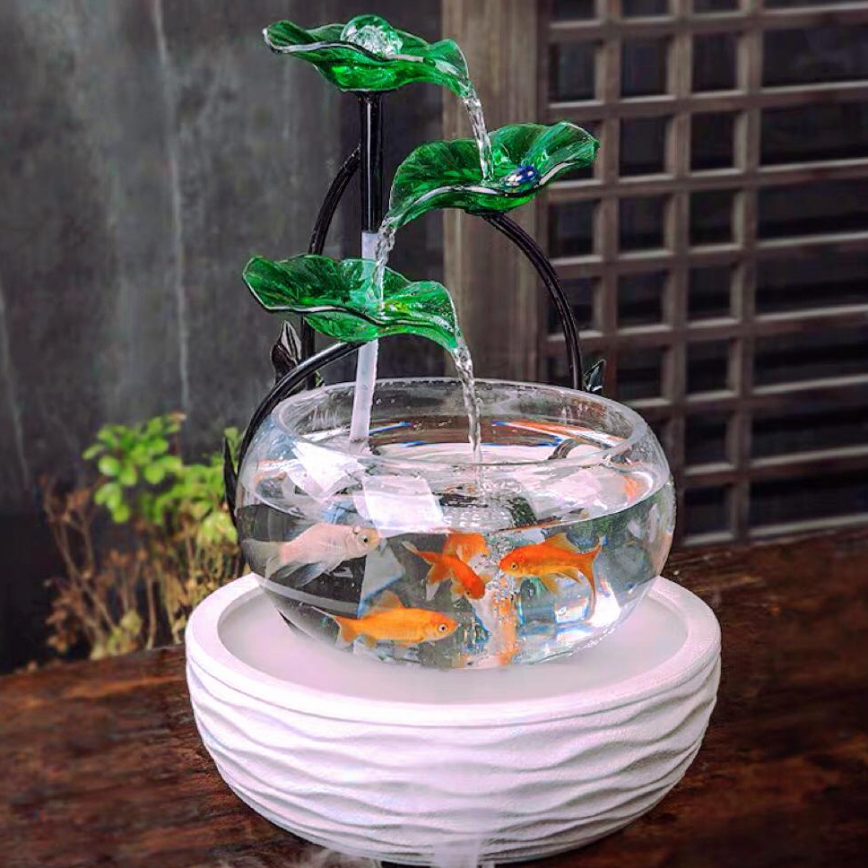 Ceramic Water Fountain Indoor Decoration Tabletop Display Purity Green ...