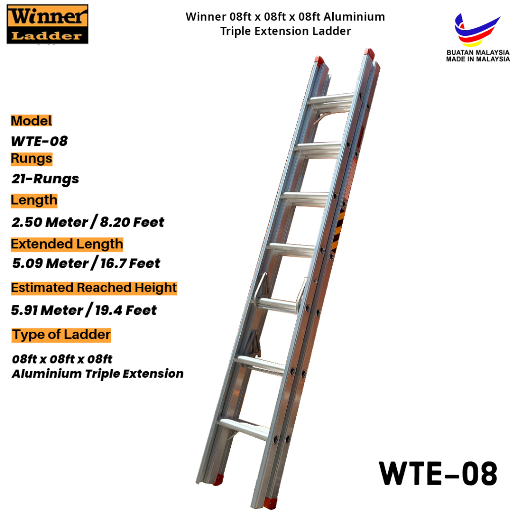 Winner 8ft x 8ft x 8ft Triple Extension Aluminium Ladder 8x8x8kaki ...