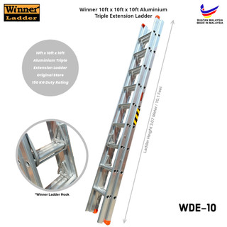 Winner 10ft x 10ft x 10ft Triple Extension Aluminium Ladder ...
