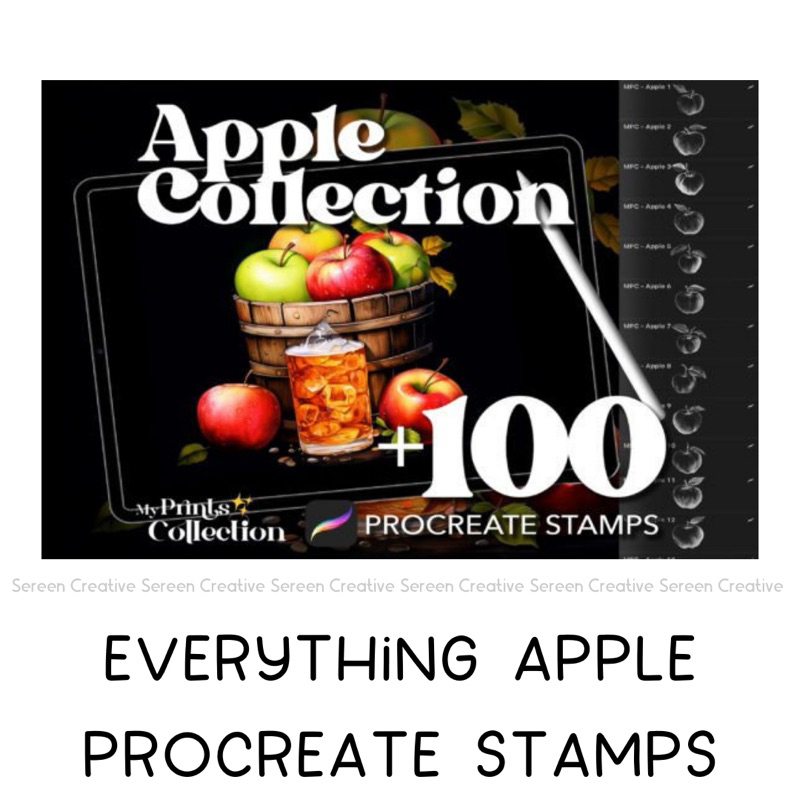 P791 Procreate Apple Collection Stamps (Everything apples, fruit, tree ...