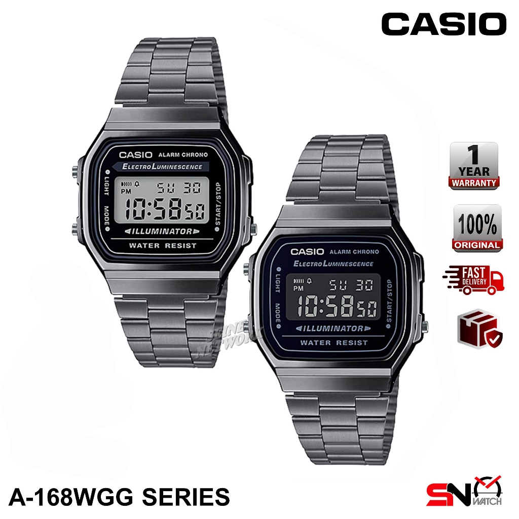 Casio Vintage A168WGG Square Face Digital Gray Stainless Steel Band Men ...