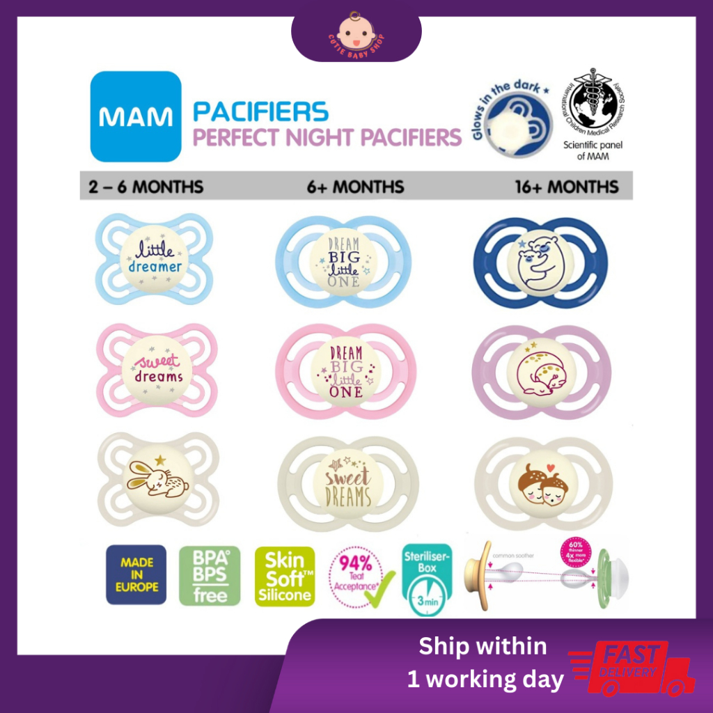 Mam Perfect NIGHT Soother Single Pack 0m+ / 6m+ / 16m+ Pacifier ...