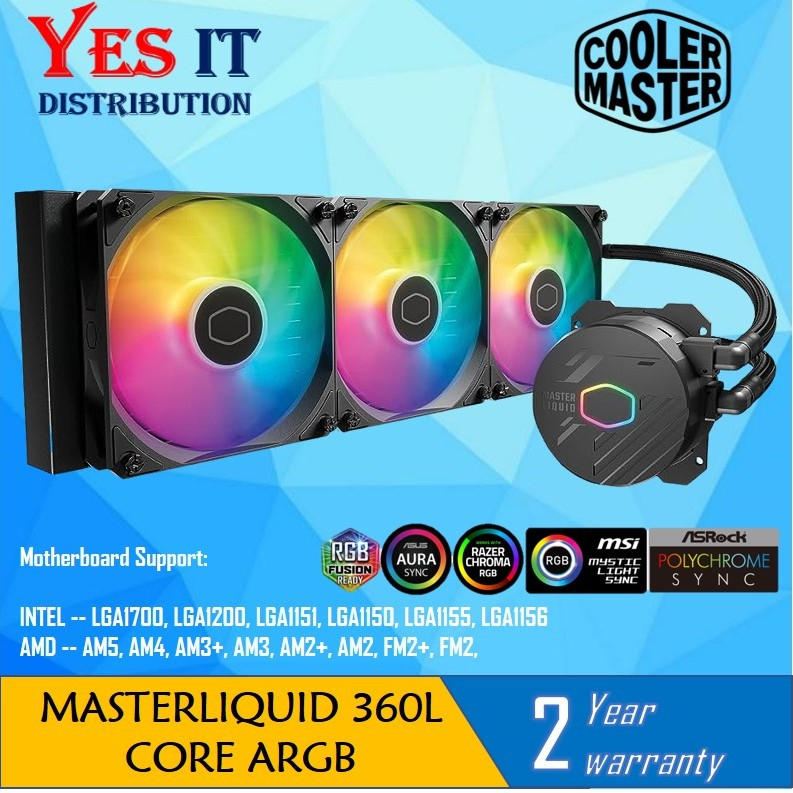 COOLER MASTER MASTERLIQUID 360L CORE ARGB CPU AIO COOLER FAN BLACK ...