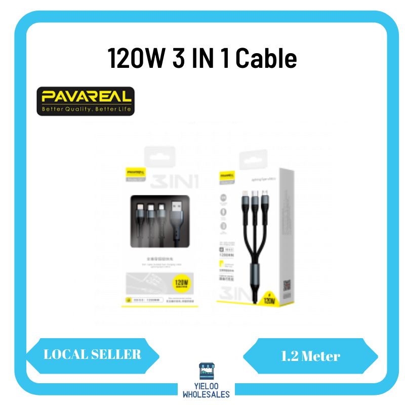 PAVAREAL Q01 120W Fast Charging 3 In 1 Nylon Aluminum Alloy Cable ...