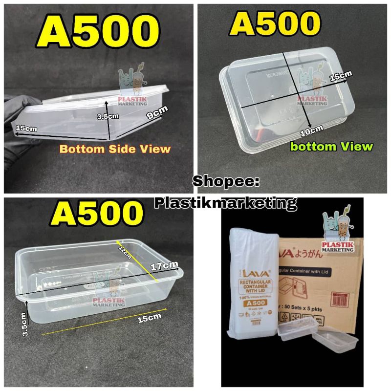 A500 Rectangular food container with lids (50pcs+-) / Lava A500 50pcs ...