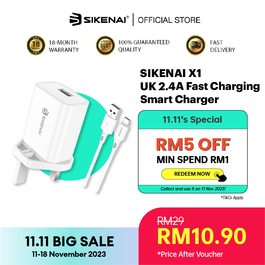 SIKENAI X1 UK 2.4A Fast Charging Mobile Phone Smart Charger Powerful Chip Widely Compatible with ...