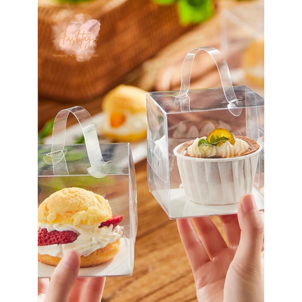 Transparent Small Cake Box with handle Gift Box Kotak Puff Box Dessert ...
