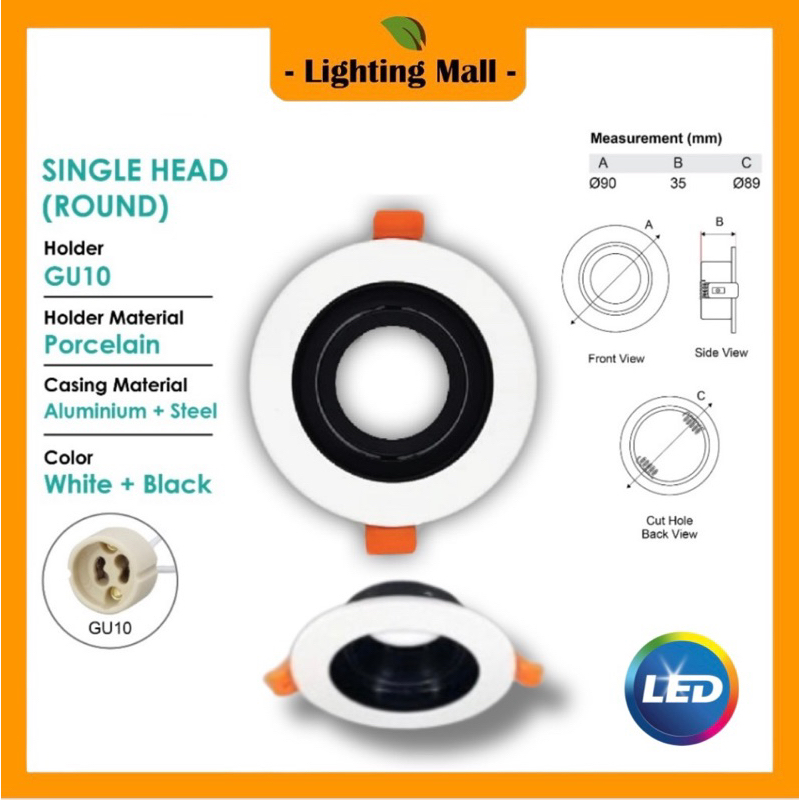 LED Eyeball Fitting/Casing Black/White Downlight Casing | Shopee Malaysia