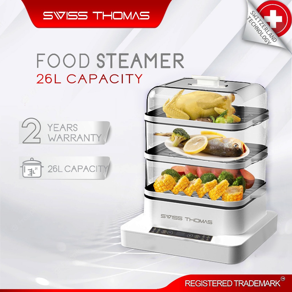 Swiss Thomas Electric Food Steamer 3 Tier Transparent Cover Digital ...