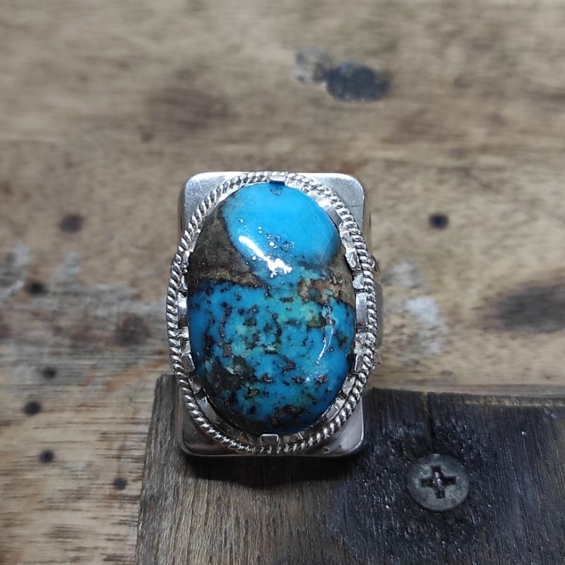 Firus Iran Batu Asli Cincin Perak Natural Turquoise Stone Silver Ring ...