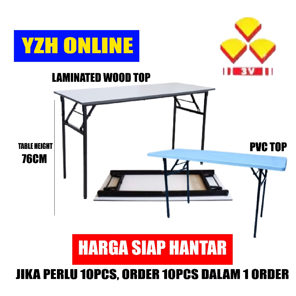 3V Heavy Duty Laminated Wood / PVC Top Banquet Table FoldingTable Meja ...