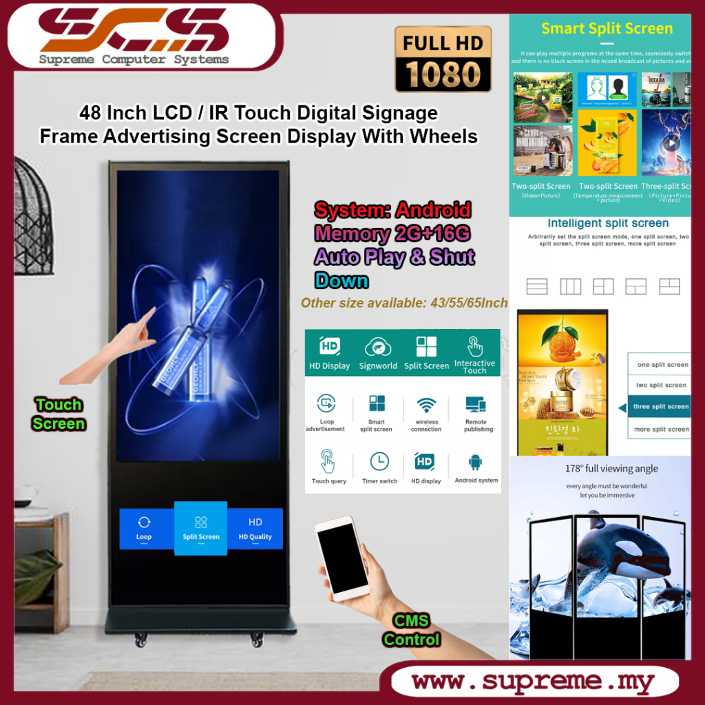 48 Inch Touch Screen LCD Interactive Advertising Display/ Kiosk Digital ...