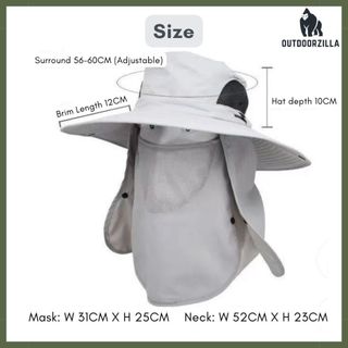 Fishing Hat Neck Flap Waterproof Full Face Cover Topi Penutup Anti ...