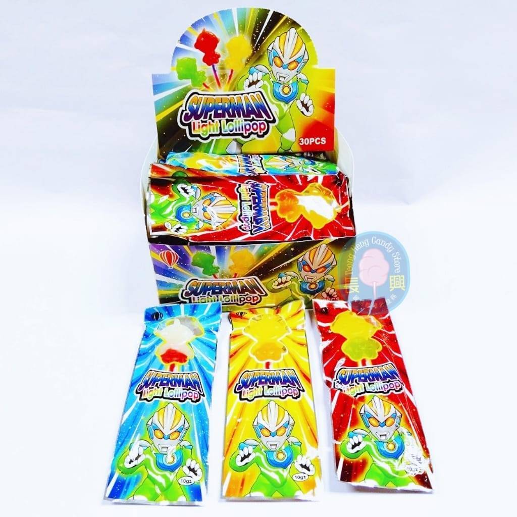 30 Pcs Superman Ultraman Light Lollipop Candy HALAL (LOCAL READY STOCKS) | Shopee Malaysia