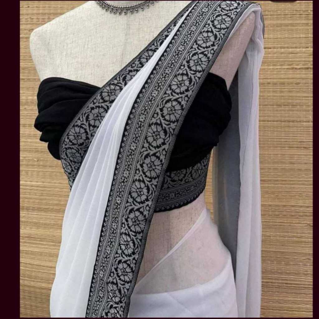 WHITE SMALL BORDER SAREE READYSTOCK | Shopee Malaysia