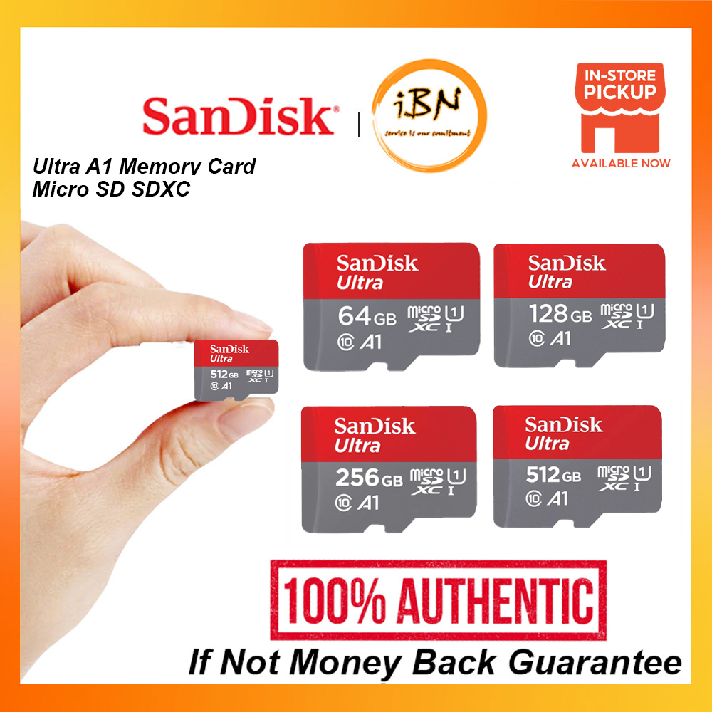 SanDisk Ultra A1 Memory Card Micro SD SDXC - 128GB/256GB/400GB/512GB 150MB/s (NO SD ADPATER ...
