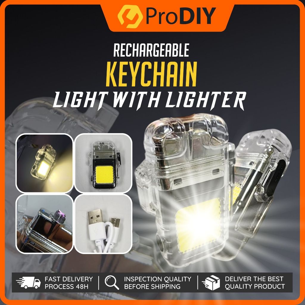 Rechargeable Keychain Light With Lighter Windproof Portable USB Type-C ...