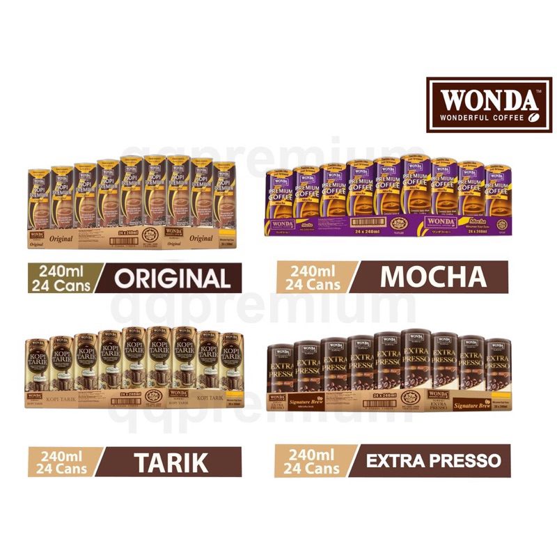 WONDA Coffee 240ml x 24 Tins (Original/ Mocha/ Latte/ Tarik/ Kopi O ...