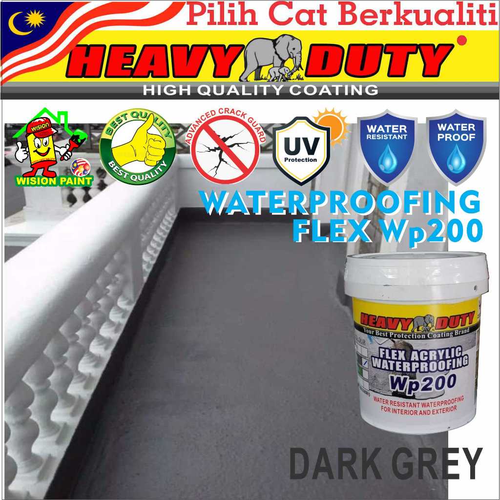 DARK GREY 20KG ( WP200 ) waterproofing acrylic ( Heavy Duty Brand Paint ) WP 200 FLEX200 / WATER ...
