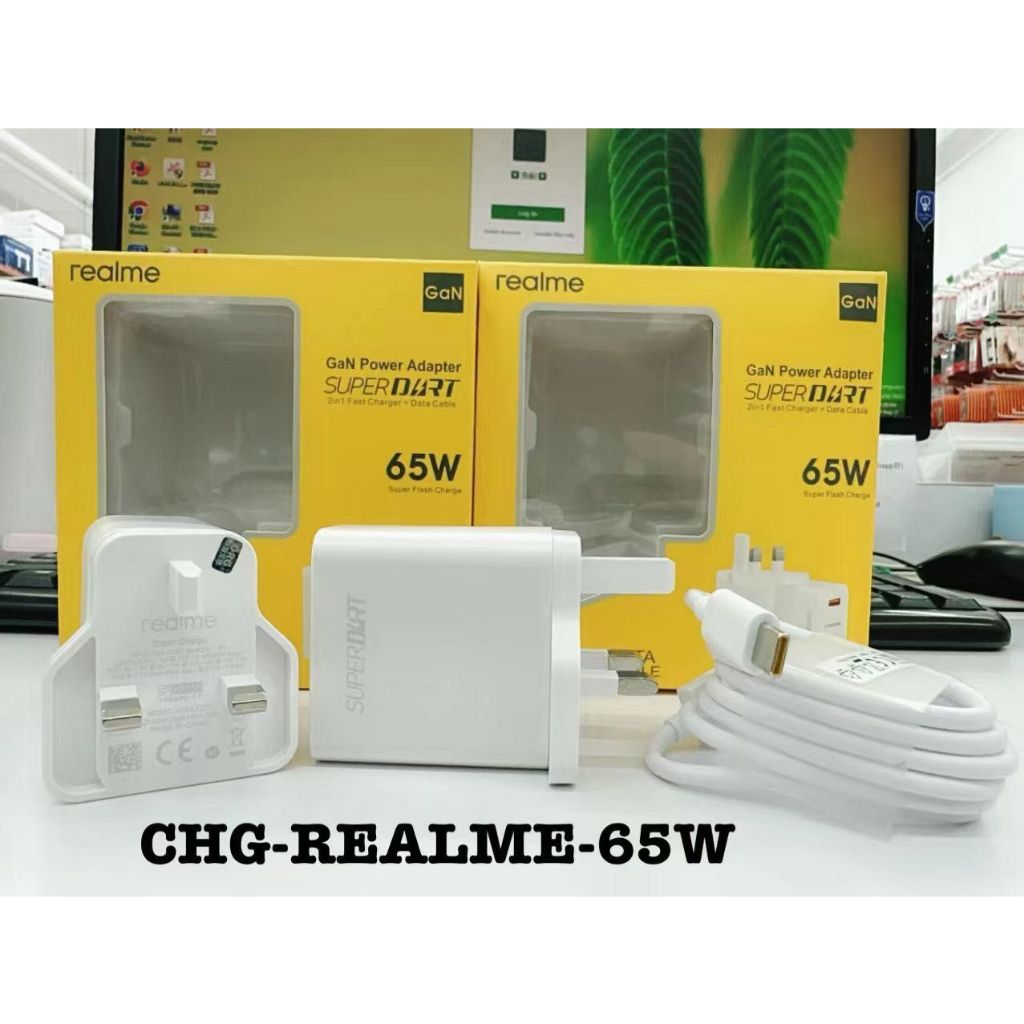 REALME GaN POWER ADAPTER SUPER VOOC 2IN1 FAST CHARGER + TYPE-C DATA ...