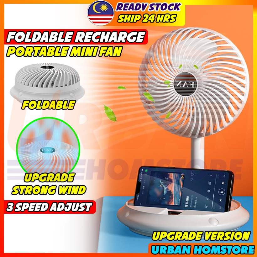 3 MODES Kipas mini portable Desk fan usb Rechargeable foldable mini fan ...