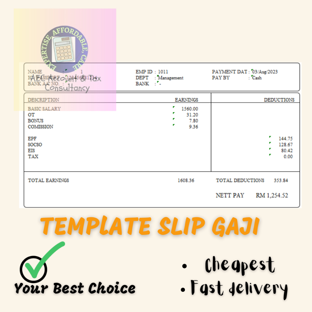 Template Slip Gaji / Payslip Auto Calculation Full Edit Excel / Gaji ...