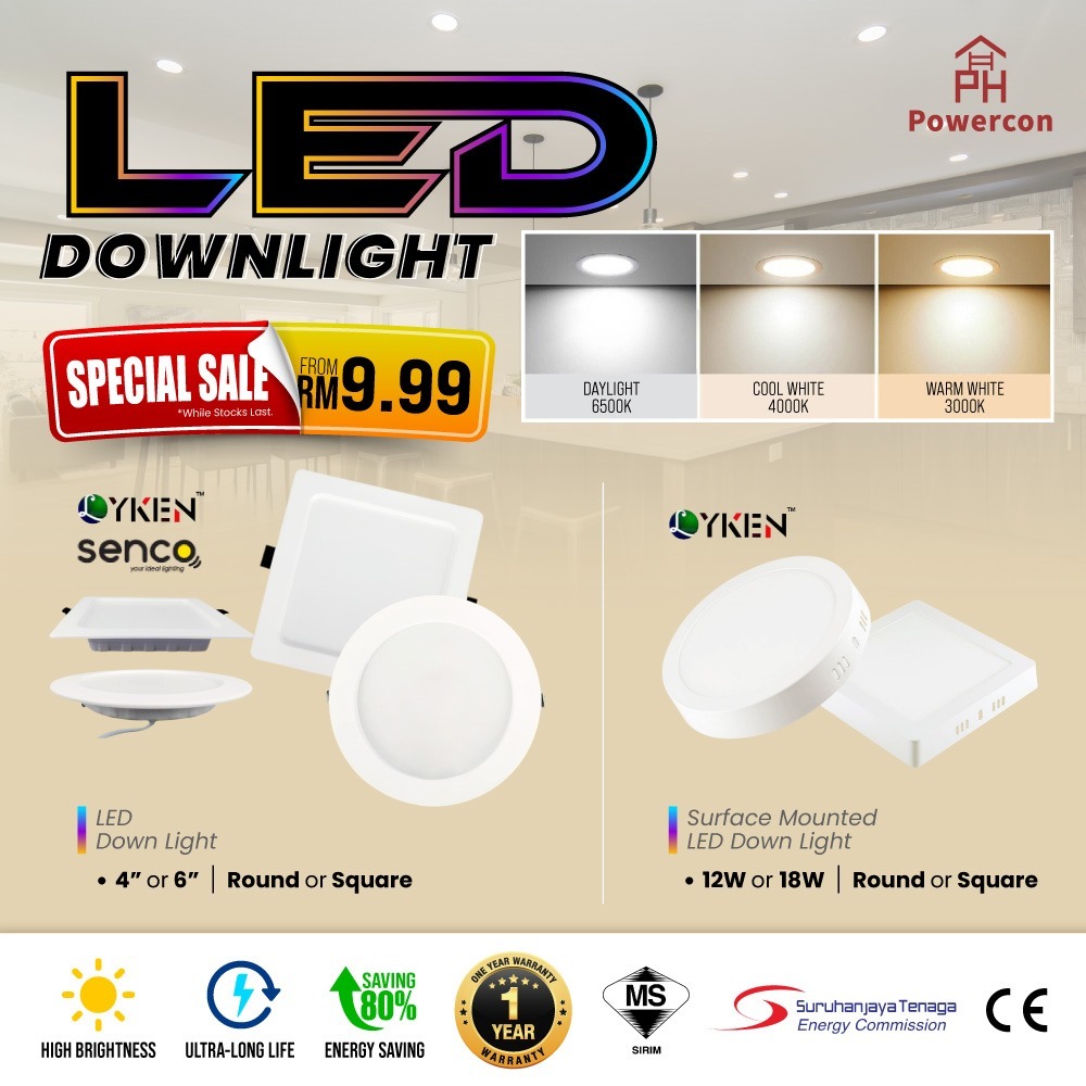 [SIRIM] LED Downlight Round / Square 12w 18w & LED Surface Downlight ...