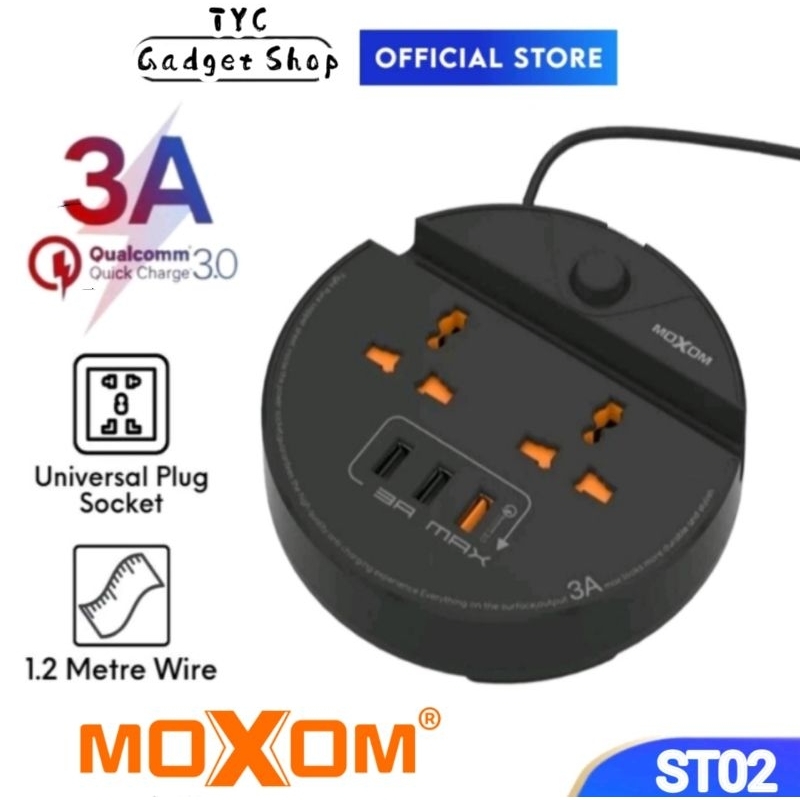 MOXOM MX-ST02 POWER STRIP 2 UNIVERSAL SOCKET WITH 3 USB OUTPUT QUALCOMM QUICK CHARGE 3.0A UK 3 ...