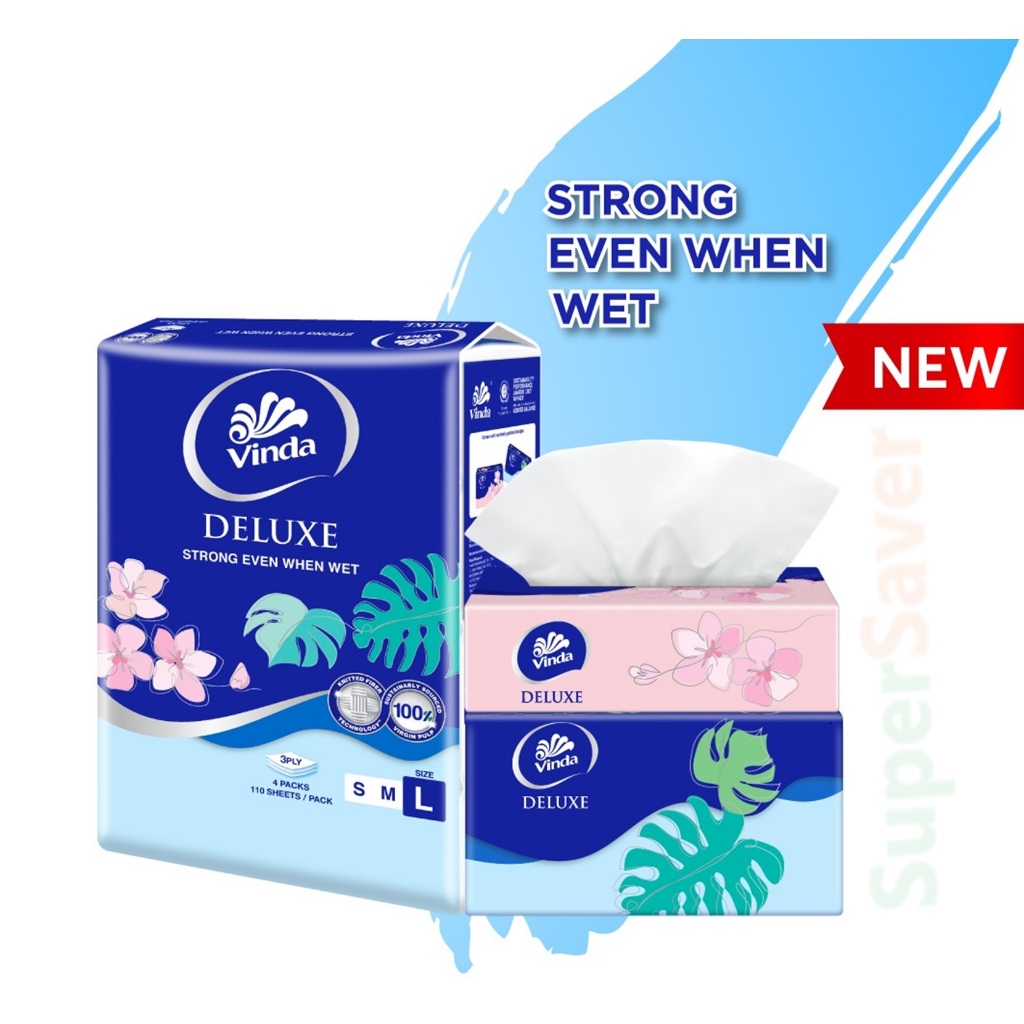 Vinda Deluxe Soft Pack Facial Tissue Large 3ply - 110's x 4 Packs Tisu ...
