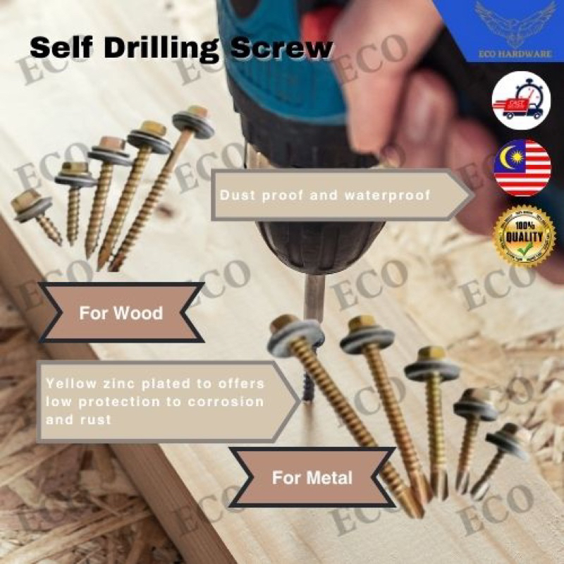 MK/HUNTER Self Drilling Screw DS-HW /TD-HW Awning Screw Skru Atap ...