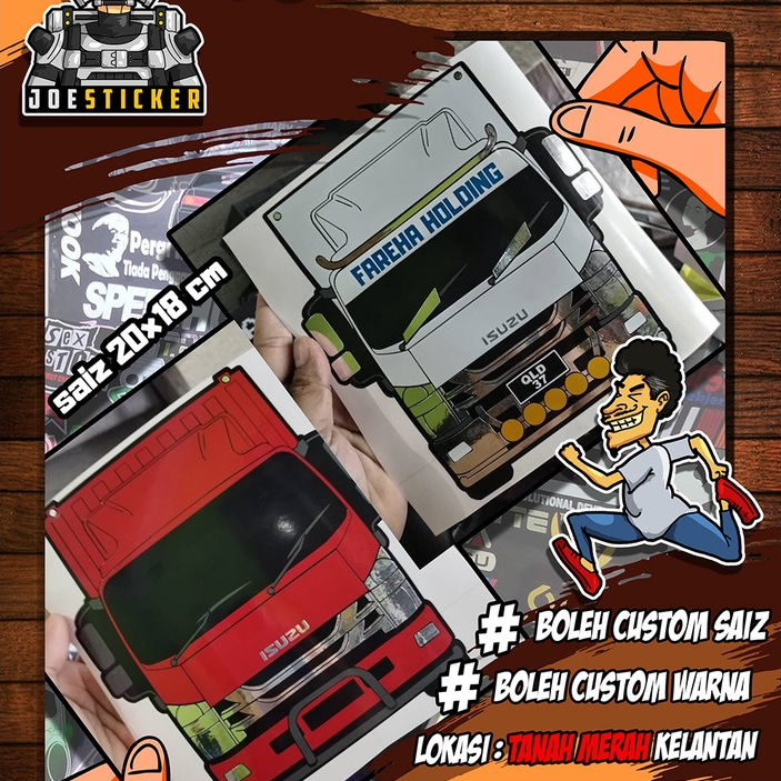 sticker lori isuzu boleh tukar warna dan boleh letak no plat saiz 20x18 ...