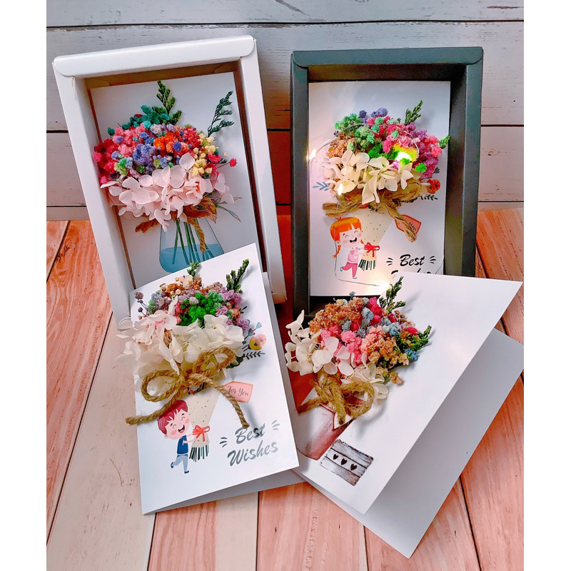 Set Hadiah Kad Mini Bunga Kering | Lampu LED | Kad Kustom Percuma ...